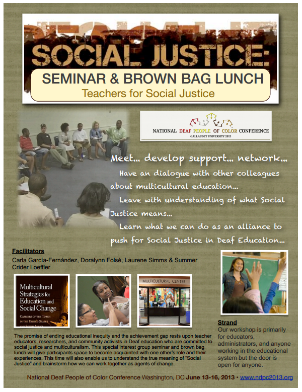 Teachers for Social Justice: Seminar and Brown Bag Lunch – Deaf Network ...
