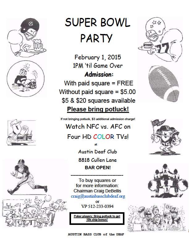 Super Bowl Party 2/1/15 – Austin – Deaf Network of Texas