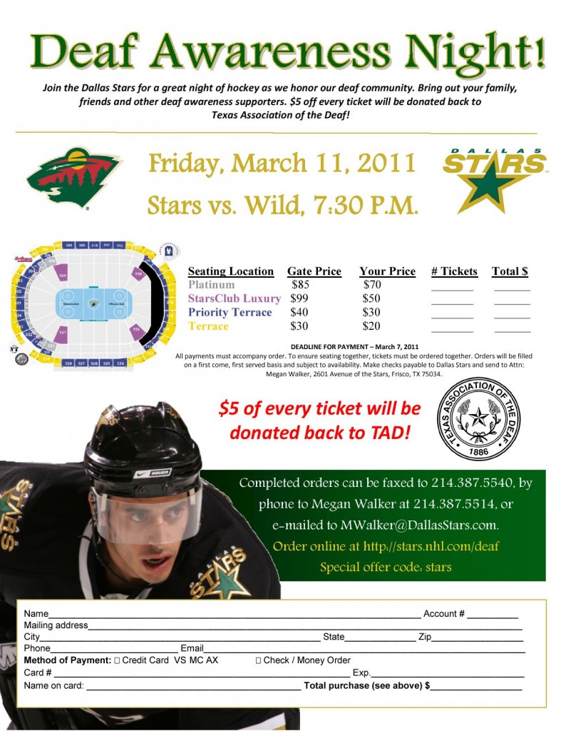 Dallas Stars 2nd Annual Deaf Awareness Night 2011 – Deaf Network of Texas