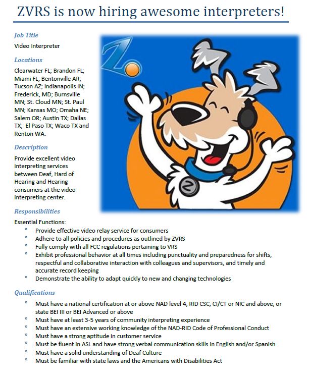 ZVRS is now hiring awesome interpreters! – Deaf Network of Texas