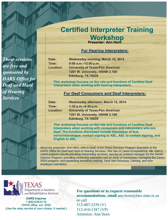 Certified Interpreter Training Workshop 3/12/14 – Edinburg – Deaf ...