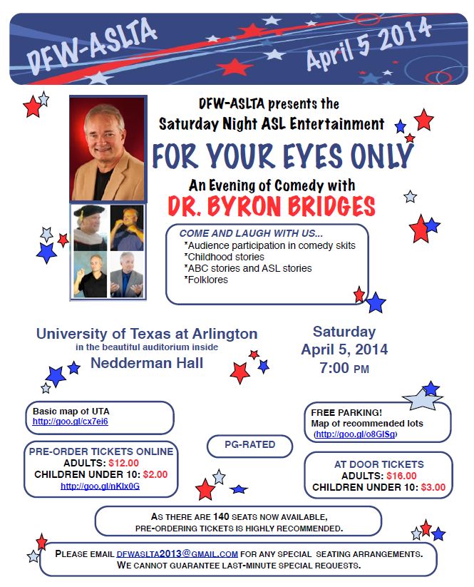 ASLTA Entertainment with Dr Byron Bridges – DFW – Deaf Network of Texas