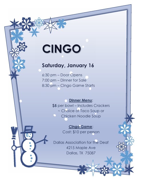Dallas Deaf Club: CINGO 1/16/16 – Deaf Network of Texas