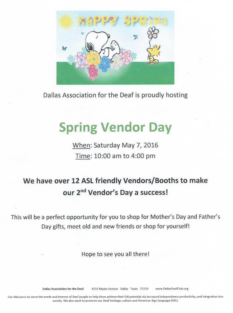 Garage Sale Day 4/30/16 & Spring Vendor Day 5/7/16 – DFW – Deaf Network ...