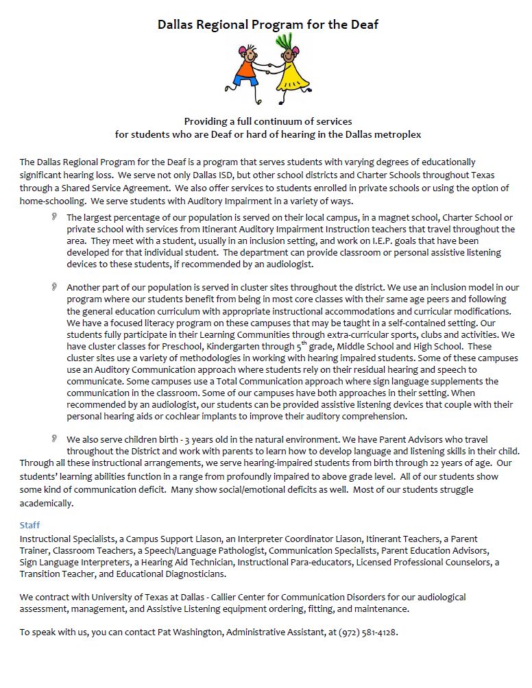 Dallas Regional Program for the Deaf – Job Hiring! – Deaf Network of Texas