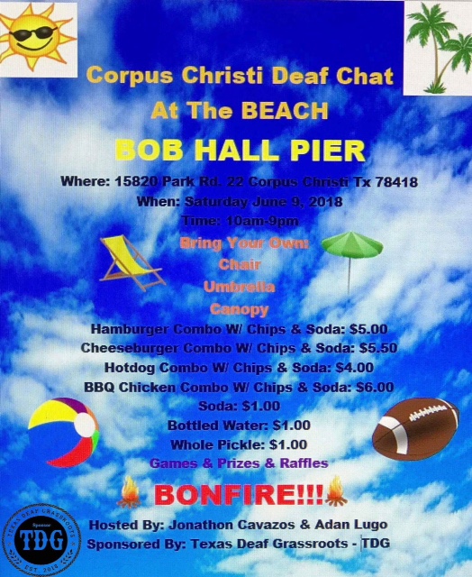 Corpus Christi Deaf Chat at the Beach 6/9/18 – Deaf Network of Texas