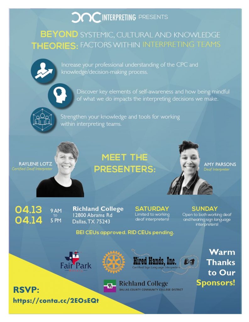 CDI, Deaf and Hearing Interpreters Workshop in April 2019 – DFW – Deaf ...