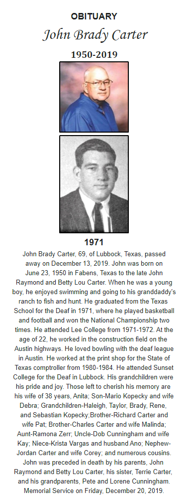 Obituary: John Brady Carter – Deaf Network of Texas