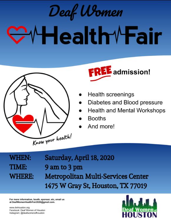 Reminder: Health Fair 2020 – Houston – Deaf Network of Texas