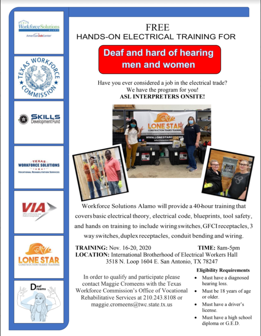 Hands-On Electrical Training for D/HH – San Antonio – Deaf Network of Texas