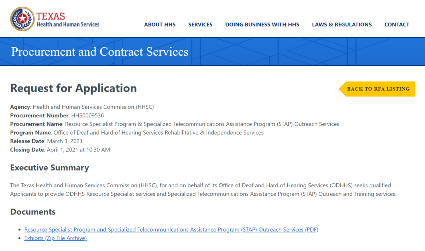 Request for Application: HHSC – Resource Specialist Program & STAP ...