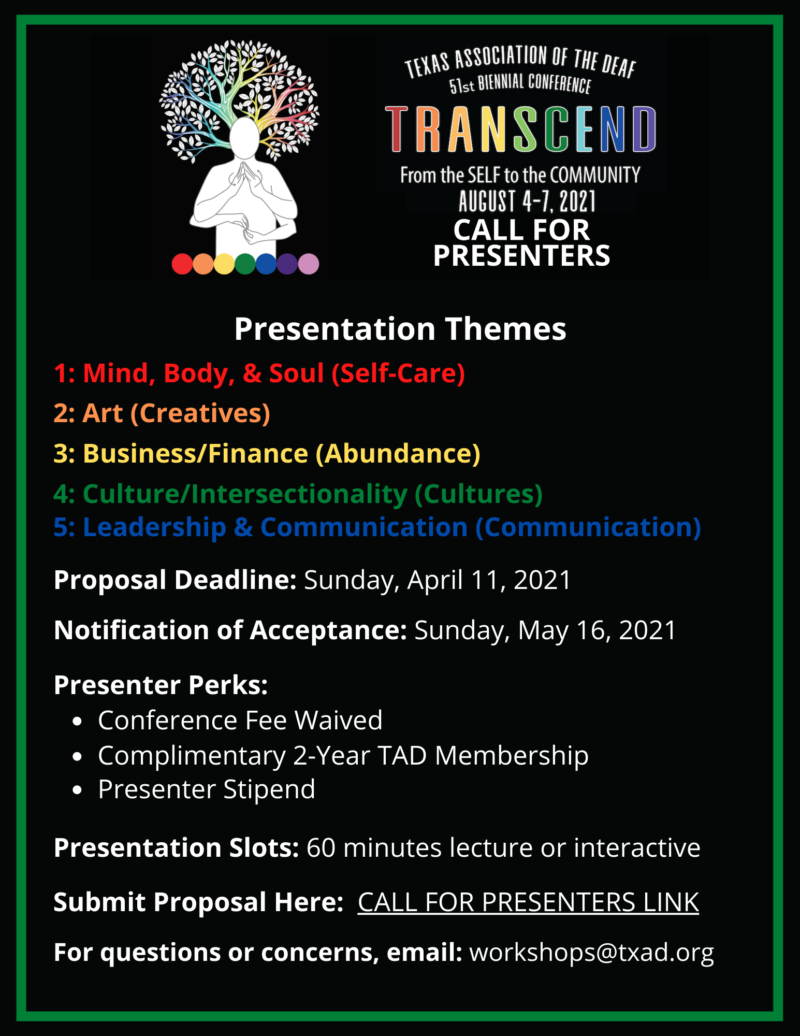 TAD Conference 2021: Call For Presenters! – Deaf Network of Texas