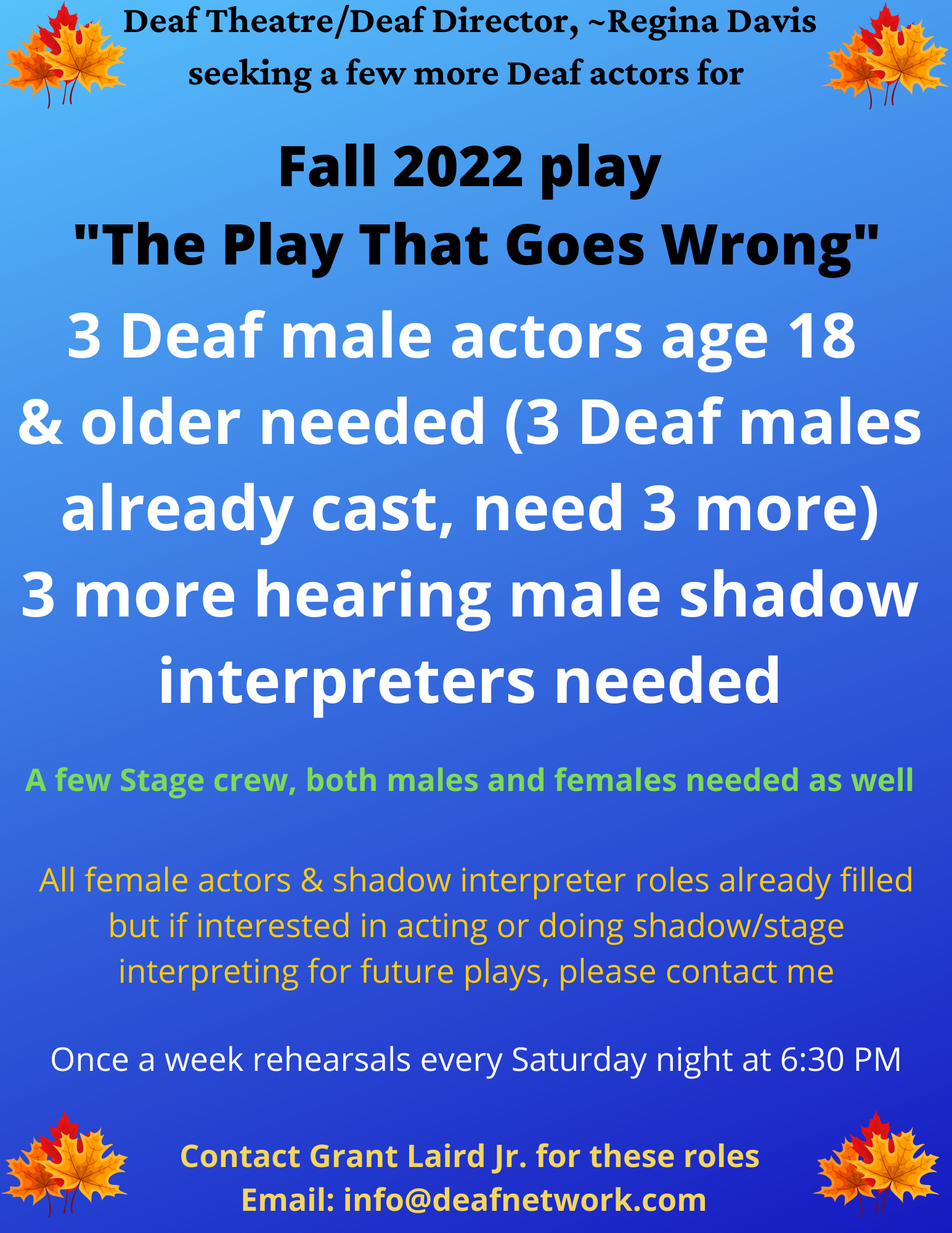 Deaf Actors & Stage Crew Wanted – DFW – Deaf Network of Texas