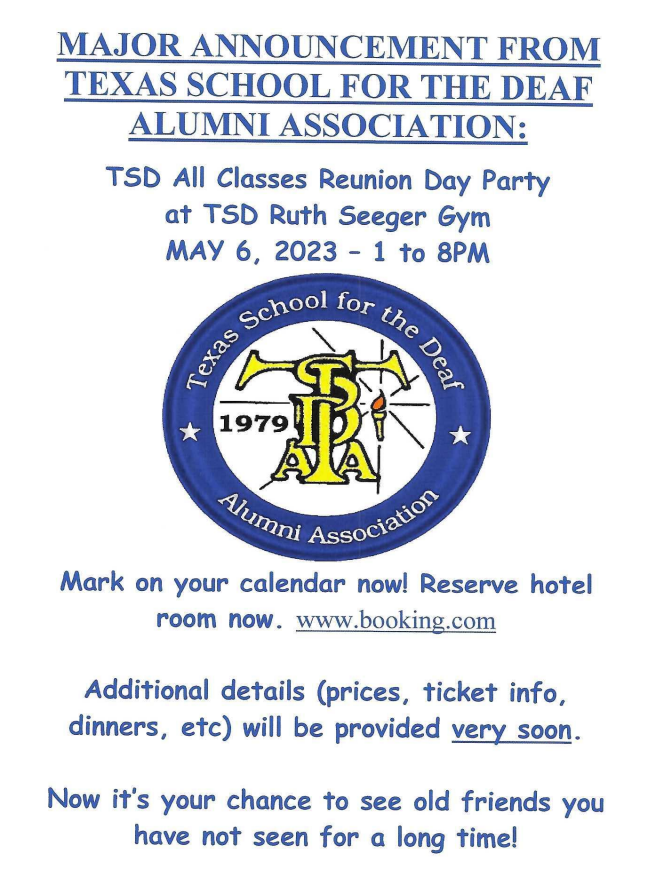 Major Announcement from TSD Alumni Association – May 2023 – Deaf ...