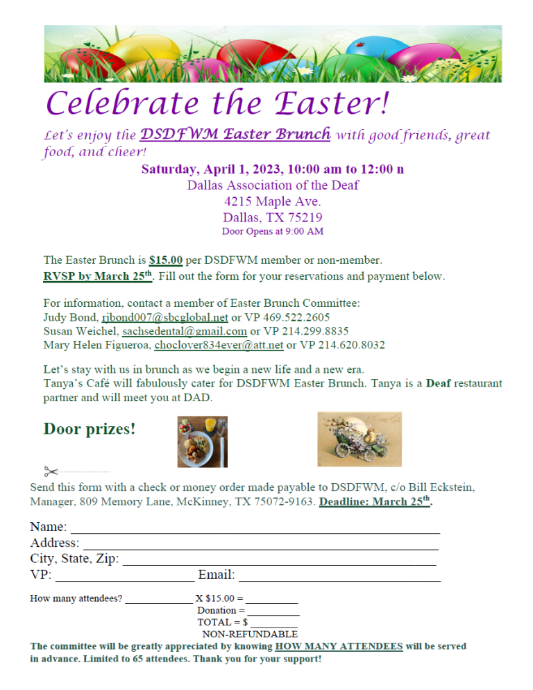 REMINDER RSVP: Celebrate the Easter Brunch 4/1/2023 – DFW – Deaf ...