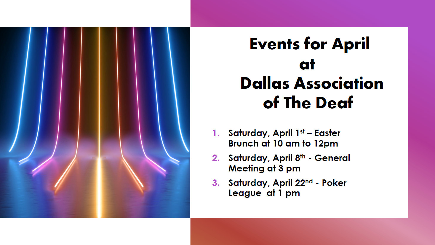 Events for April 2023 at Dallas Association of The Deaf – Deaf Network ...