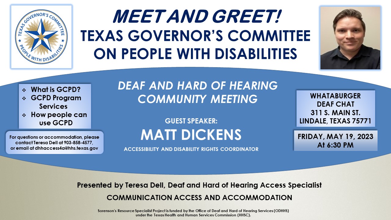 Meet & Greet: Matt Dickens from GCPD – Tyler 5/19/2023 – Deaf Network ...