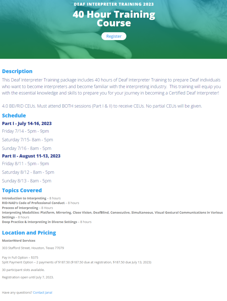 MasterWord Deaf Interpreter Training July & August 2023 – Deaf Network of Texas