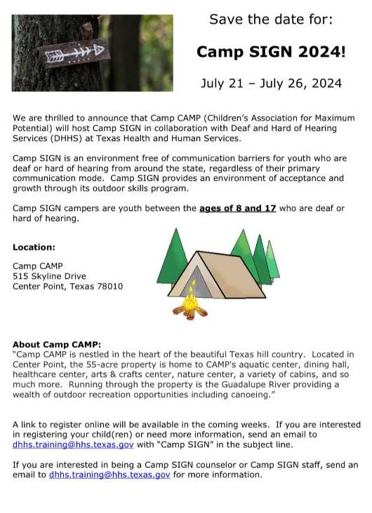 SAVE THE DATE: CAMP SIGN 2024 – Deaf Network of Texas