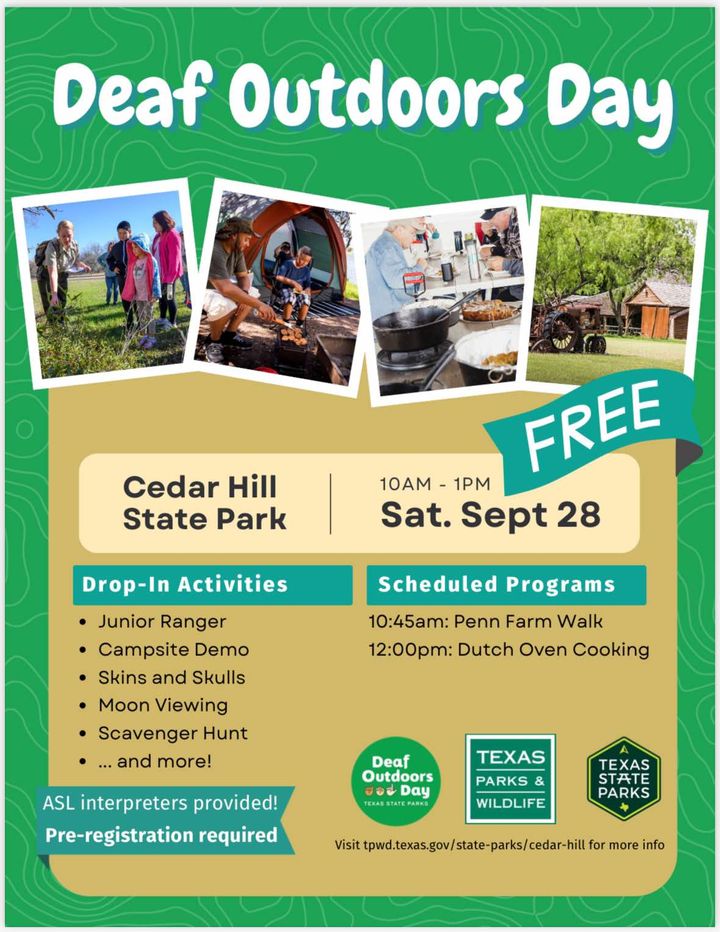 REGISTER: Deaf Outdoors Day at Cedar Hill State Park 9/28/2024 – DFW ...