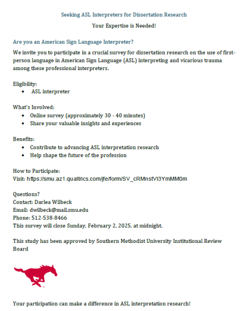 Seeking ASL Interpreters for Dissertation Research – Deaf Network of Texas