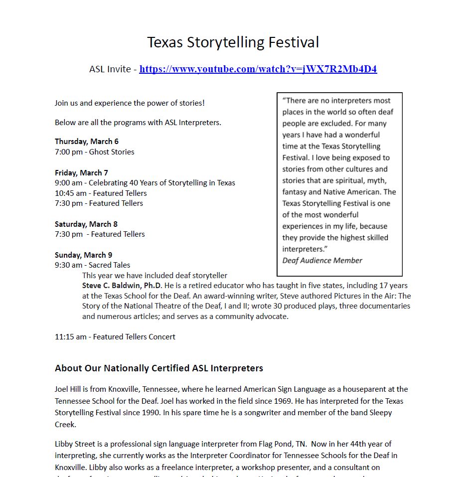 REMINDER: Texas Storytelling Festival 2025 – ASL Interpreter – Deaf ...