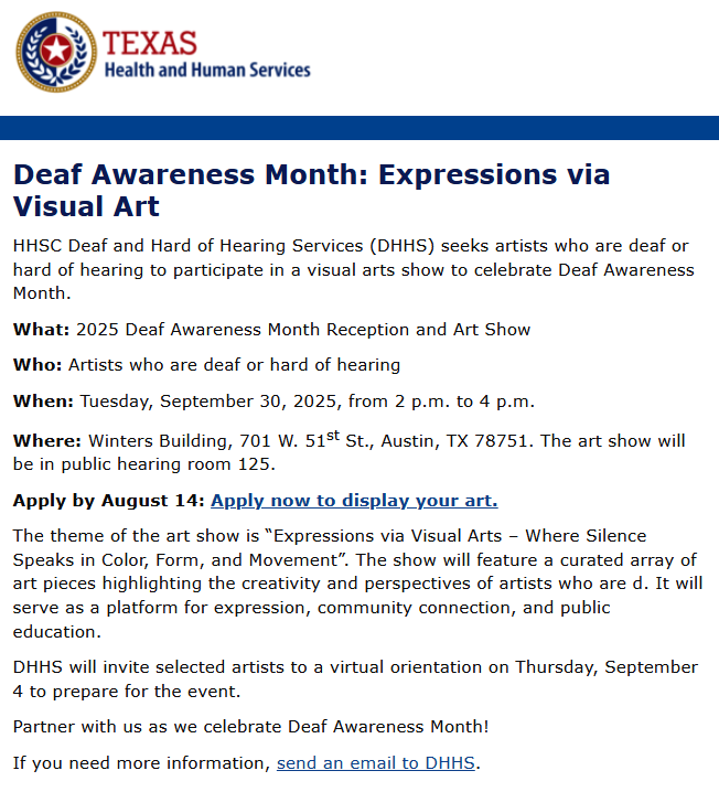 Deaf Awareness Month: Expressions via Visual Art – Deadline 8/14/2025 ...