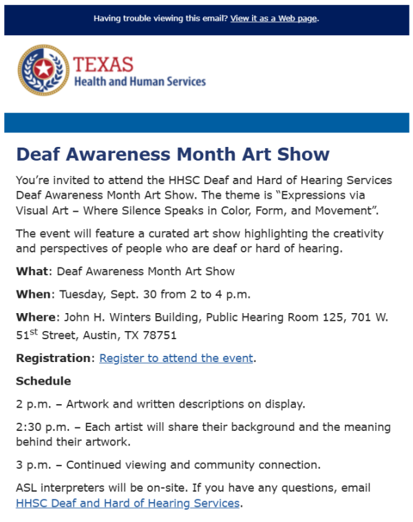 Deaf Awareness Month Art Show – Austin 9/30/2025 – Deaf Network of Texas