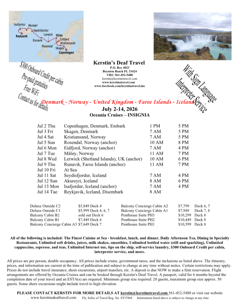 Oceania Cruises with ASL Interpreter – July 2026 (Denmark, Norway, UK ...