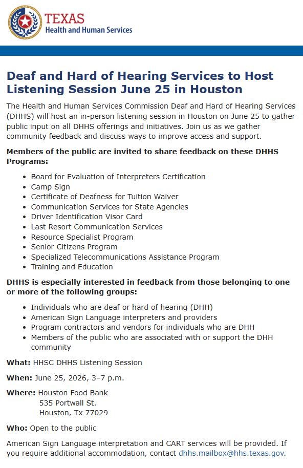 Deaf and Hard of Hearing Services to Host Listening Session June 25 in ...